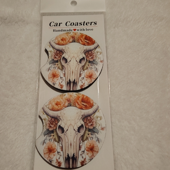 Hand Crafted | Accents | Hand Crafted Floral Skull Car Coasters | Poshmark